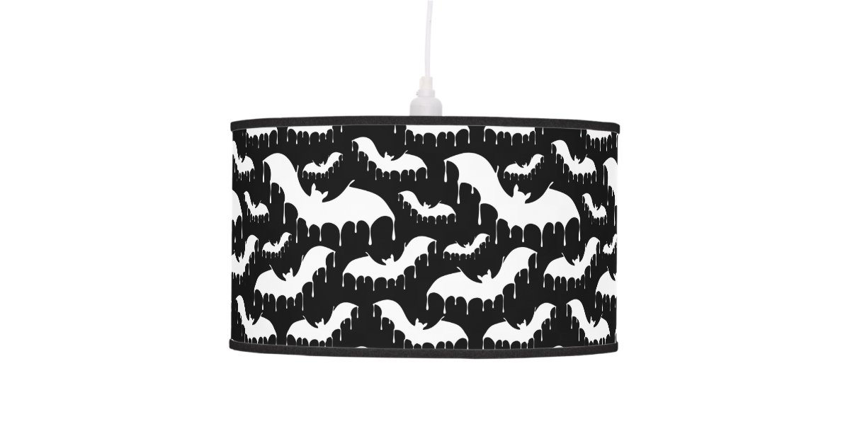 White Drippy Vampire Bats on Black Nu Goth Gothic Hanging Lamp | Zazzle
