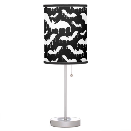 White Drippy Vampire Bats on Black Nu Goth Gothic Table Lamp | Zazzle