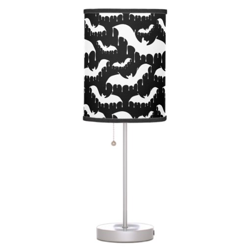 White Drippy Vampire Bats on Black Nu Goth Gothic Table Lamp | Zazzle