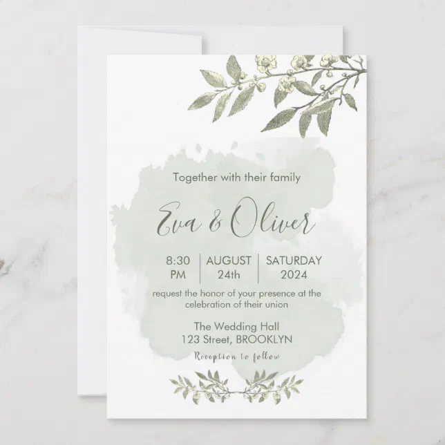 White Elegant Botanical Minimalist Wedding Invitat Invitation | Zazzle