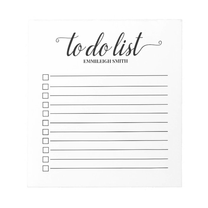 White Elegant Brush Script To Do List Checkbox Notepad | Zazzle.com