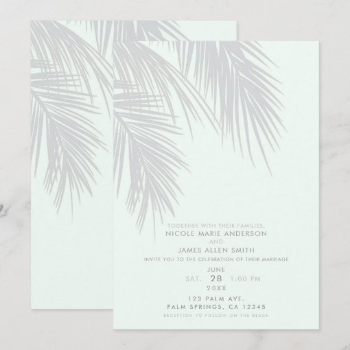 White Elegant Tropical Palm Tree Leaves Wedding Invitation | Zazzle