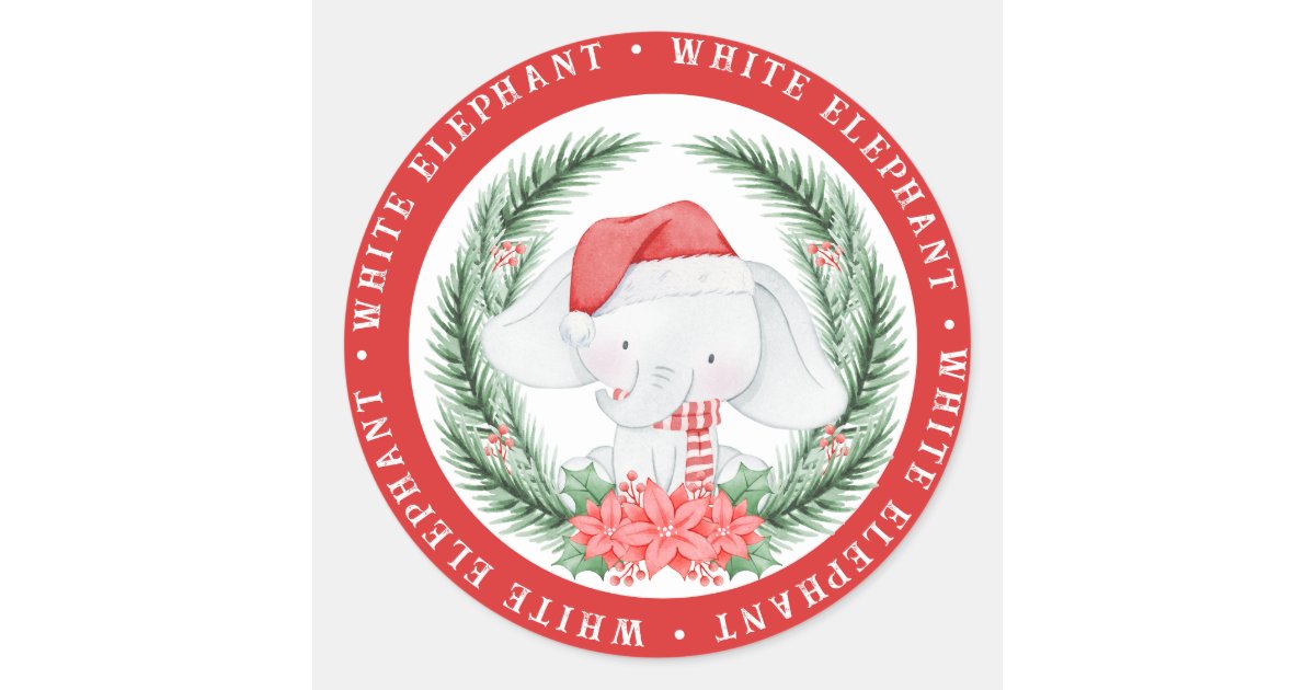 White Elephant Christmas Classic Round Sticker | Zazzle