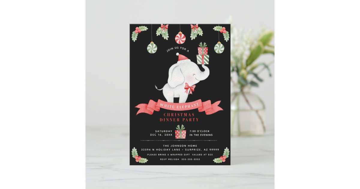 White Elephant Christmas Dinner Gift Exchange Invitation | Zazzle