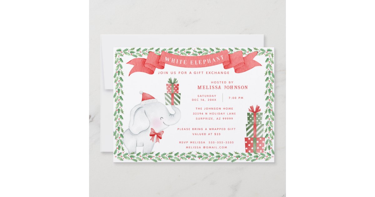 White Elephant Christmas Gift Exchange Invitation | Zazzle
