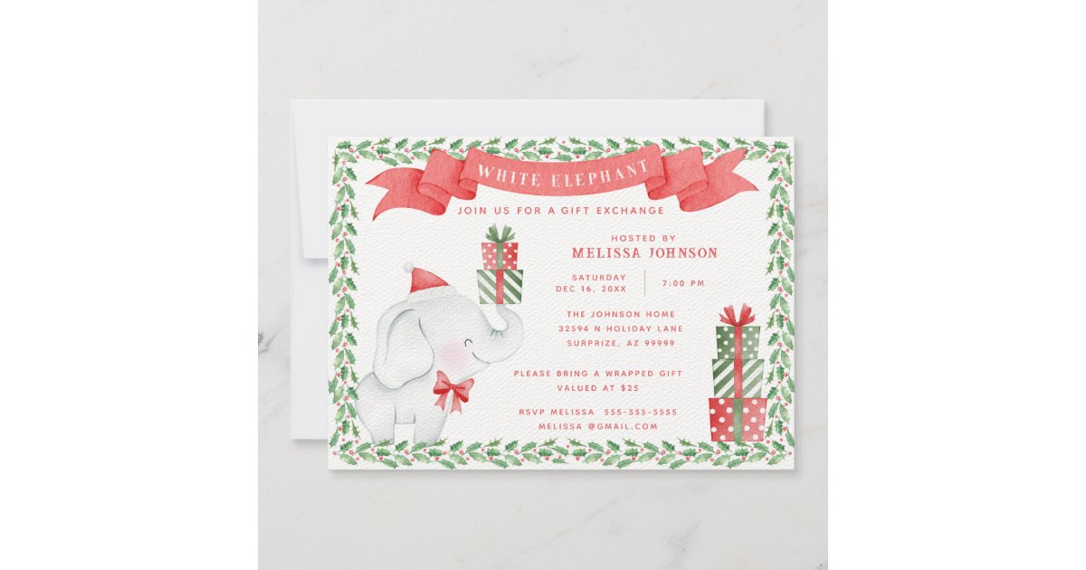 White Elephant Christmas Gift Exchange Invitation | Zazzle