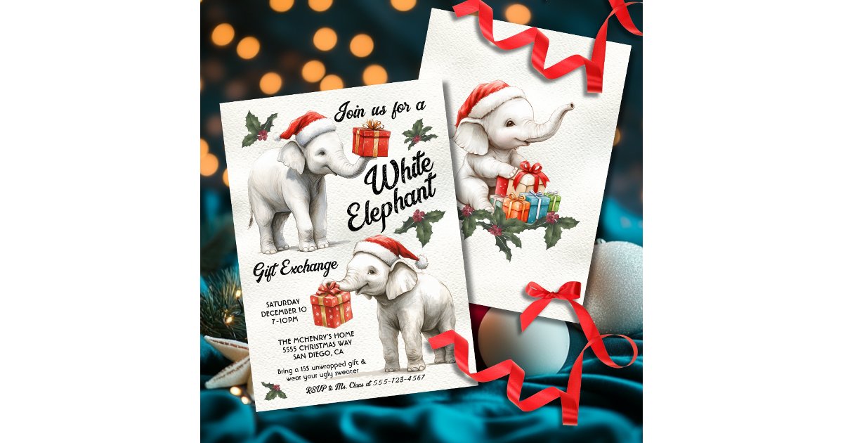 White Elephant Christmas Gift Exchange Invitation | Zazzle