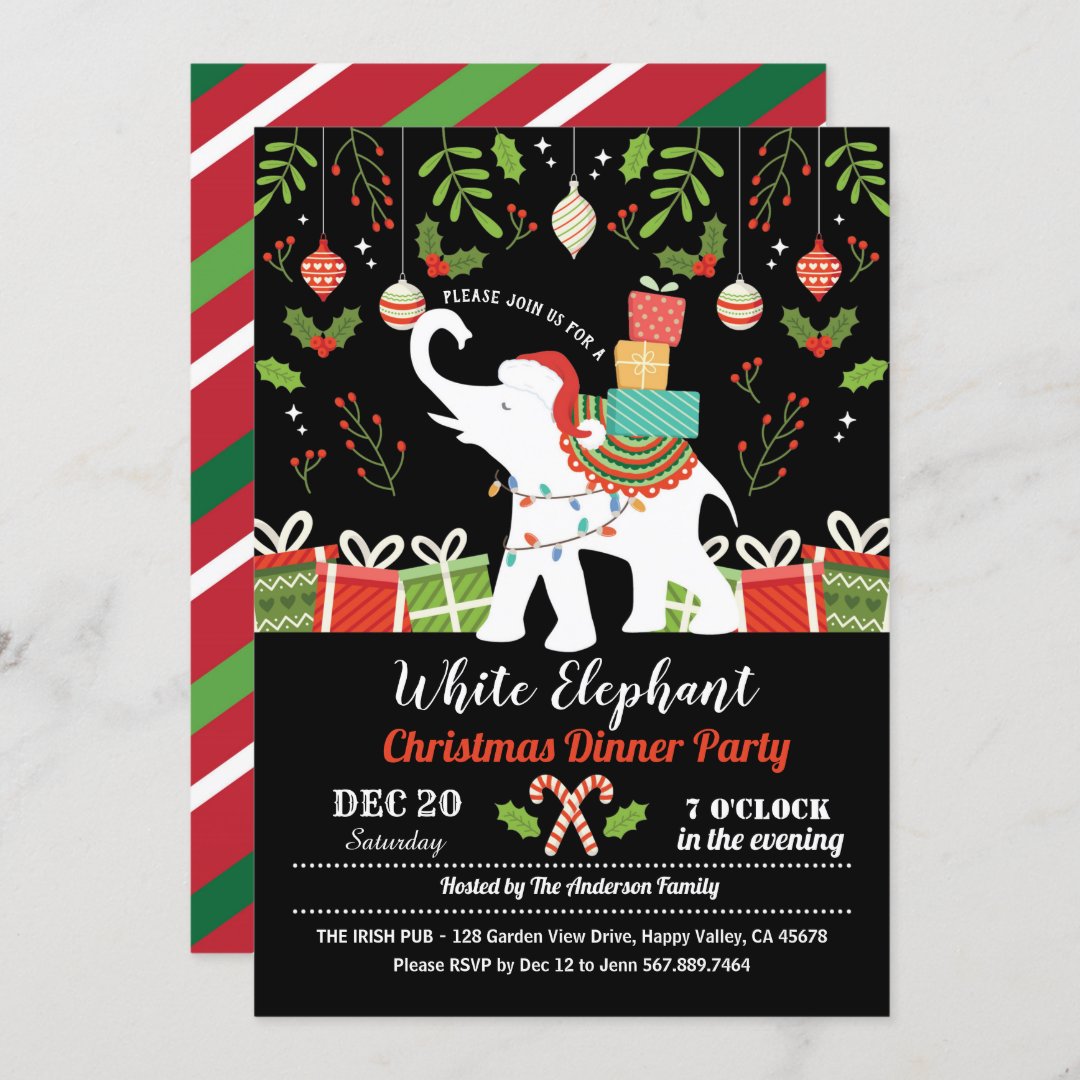 White elephant Christmas party gift exchange Invitation | Zazzle