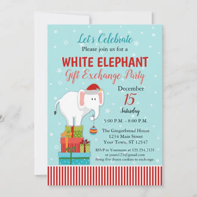 White Elephant Gift Exchange Holiday Invitation | Zazzle