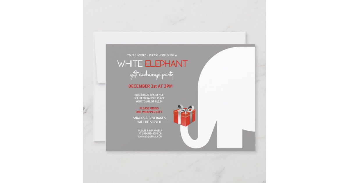 White Elephant Gift Exchange Party Invitation | Zazzle