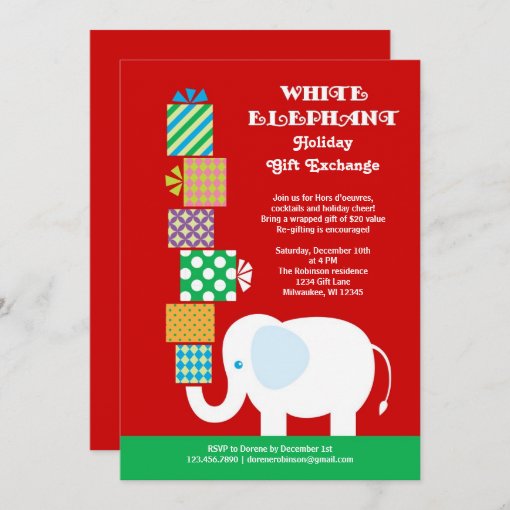 White Elephant Holiday Gift Exchange Invitation | Zazzle