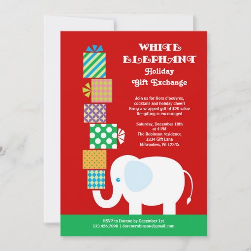 White Elephant Holiday Gift Exchange Invitation | Zazzle