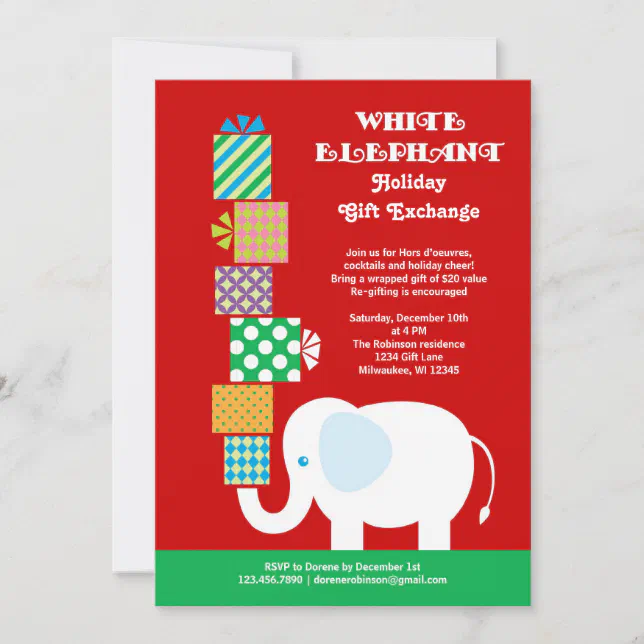 White Elephant Holiday Gift Exchange Invitation | Zazzle