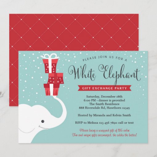 White Elephant Invitation, Christmas Party Invite | Zazzle