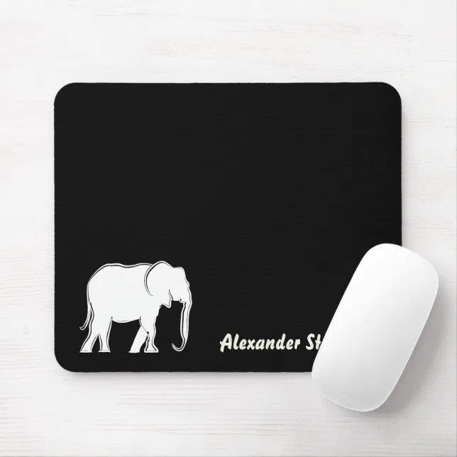 White Elephant Minimal Black Monogrammed Mouse Pad | Zazzle