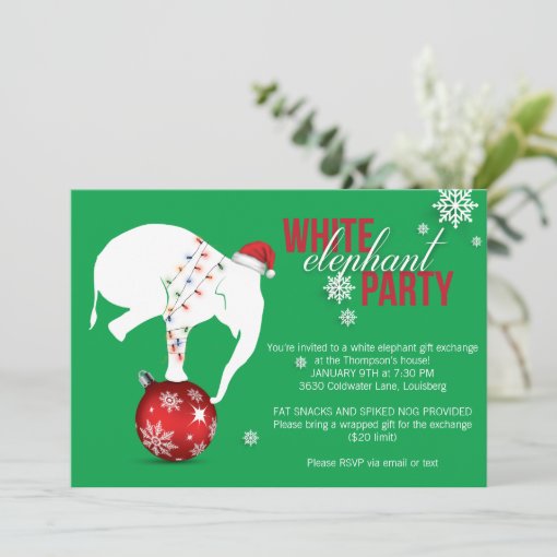 White Elephant Party Invitation | Green | Zazzle