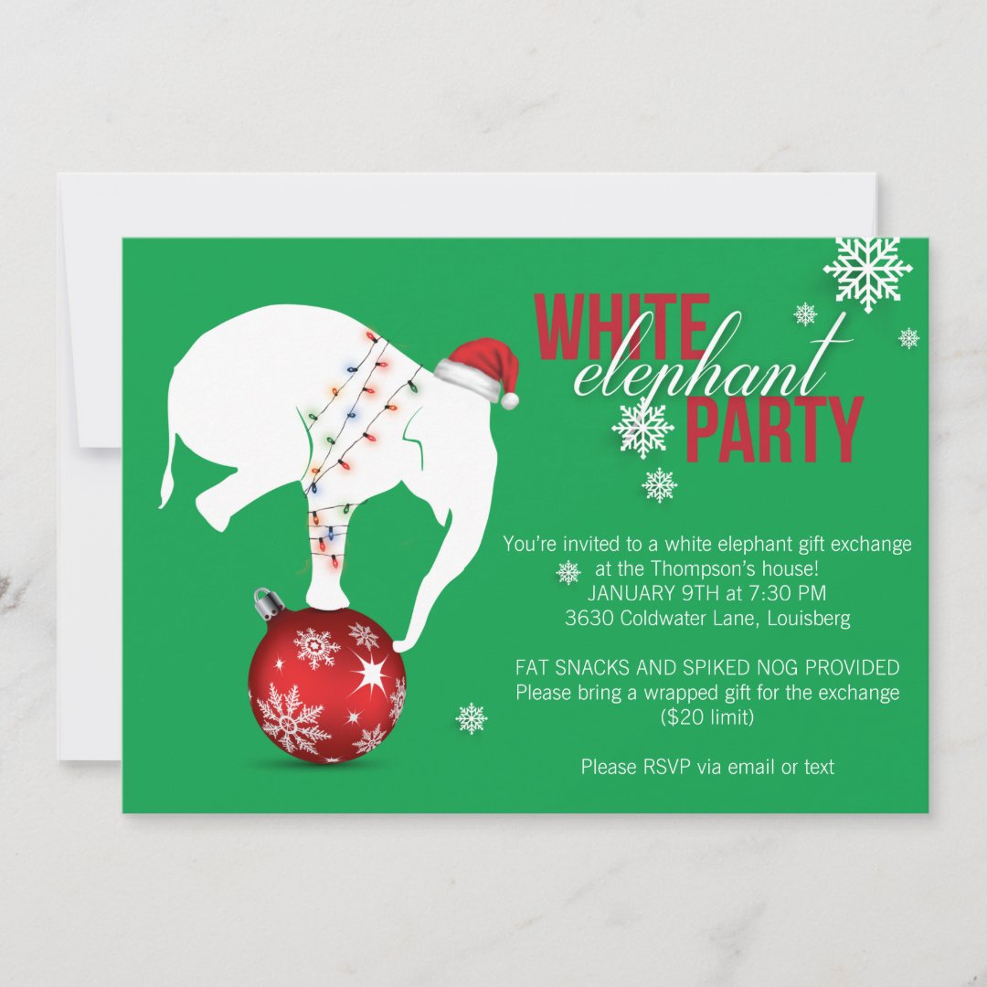 White Elephant Party Invitation | Green | Zazzle