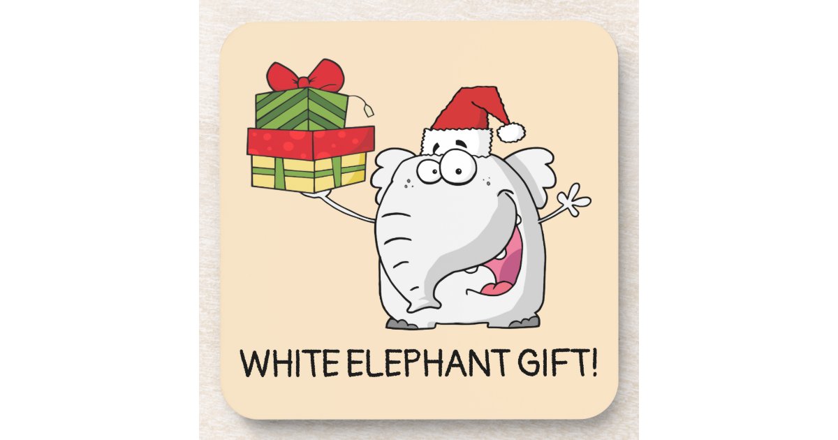 White Elephant Santa Hat Gifts Cartoon Beverage Coaster | Zazzle
