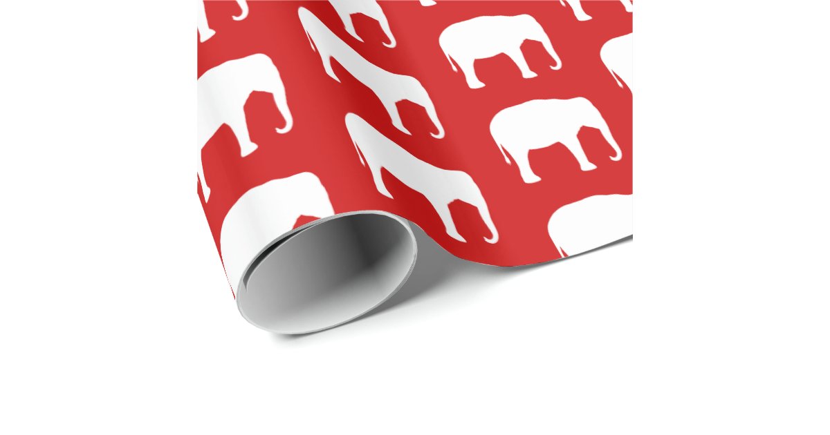 White Elephant Silhouettes Pattern Red and White Wrapping Paper ...