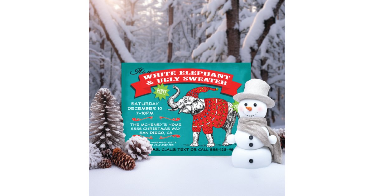 White Elephant Ugly Sweater Party Invitation | Zazzle