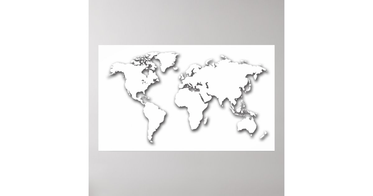 White Embossed World Map Poster | Zazzle