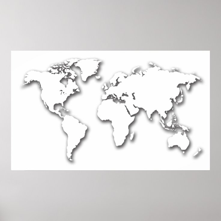White Embossed World Map Poster | Zazzle