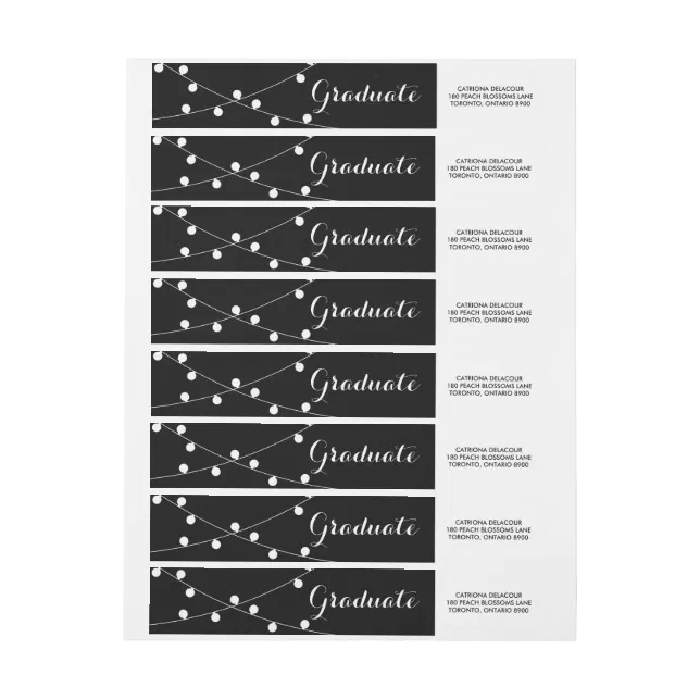 White Fairy Lights | Black Graduation Wrap Around Label | Zazzle