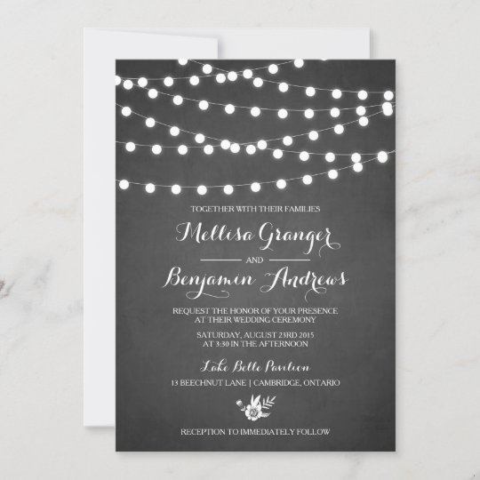 White Fairy Lights Chalkboard Wedding Invitation | Zazzle.com