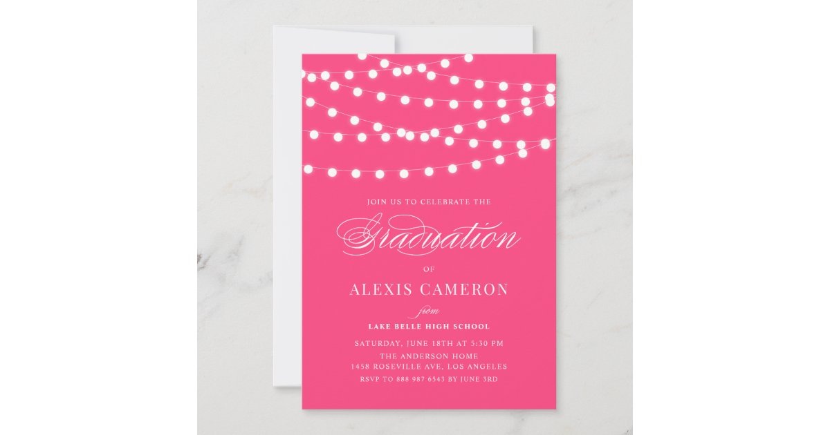 White Fairy Lights | Red Graduation Invitation | Zazzle