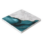 White Faux Marble Gilded Teal Blue Agate Trivet | Zazzle