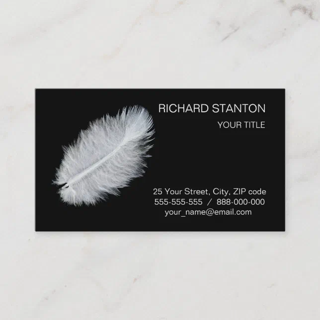 White feather business card | Zazzle