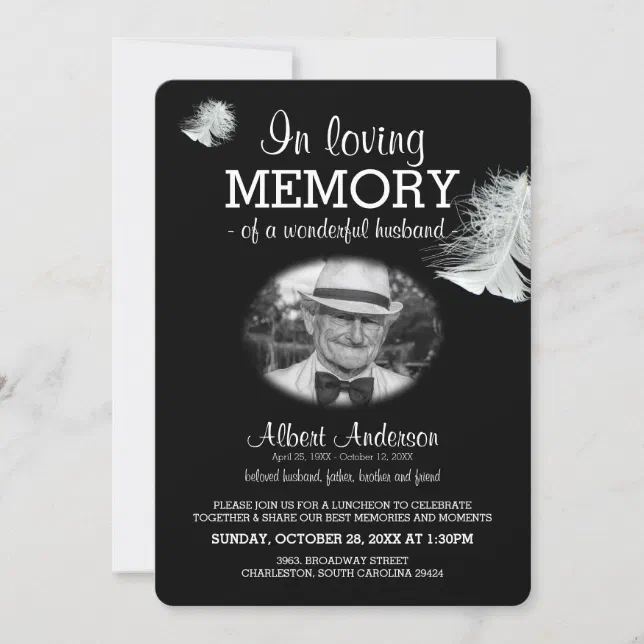 White Feather In Loving Memory Custom Photo Invitation | Zazzle