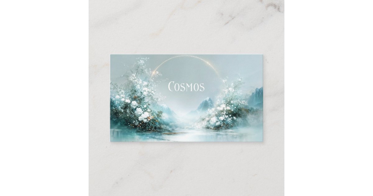White Floral and Glowing Celestial Mountain Lake Business Card | Zazzle