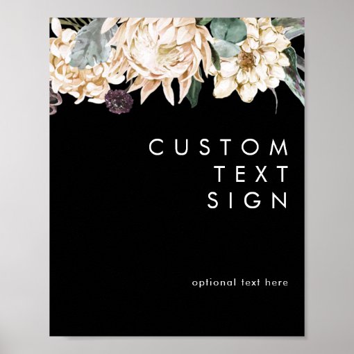 White Floral | Black Cards and Gifts Custom Sign | Zazzle