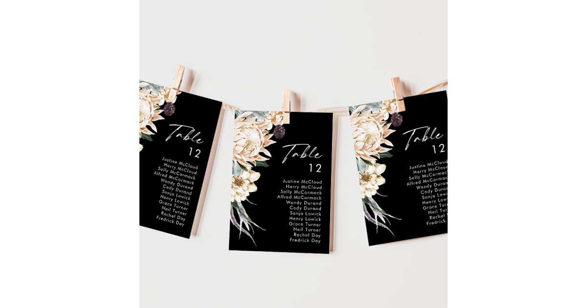White Floral | Black Table Number Chart | Zazzle
