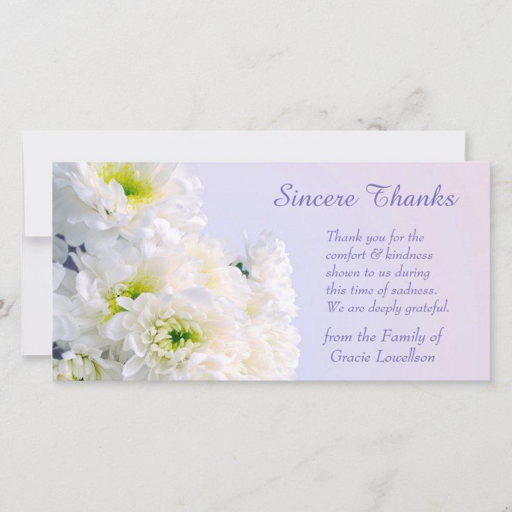 White Floral Bouquet Sympathy Thank You | Zazzle