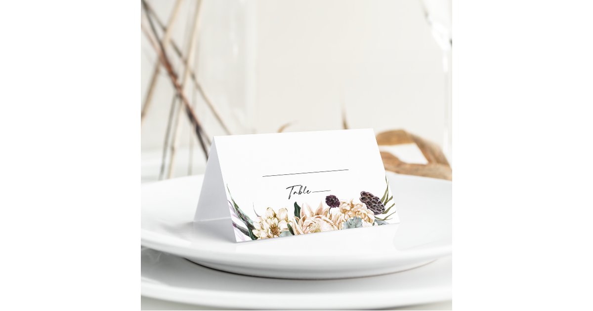 White Floral Folded Place Card | Zazzle