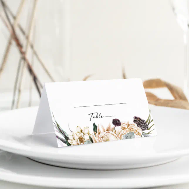 White Floral Folded Place Card | Zazzle