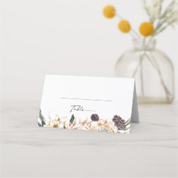 White Floral Folded Place Card | Zazzle