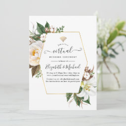 White Floral Geometric Online Virtual Wedding Invitation | Zazzle