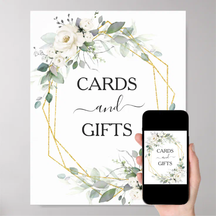 White floral gold frame wedding Cards & Gifts sign | Zazzle