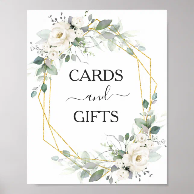 White floral gold frame wedding Cards & Gifts sign | Zazzle