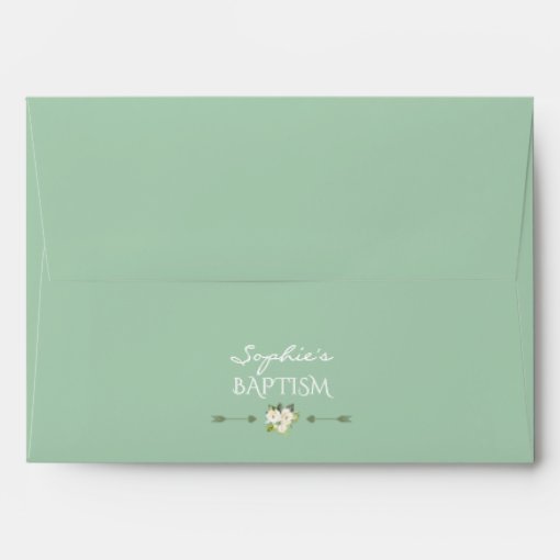 White Floral Gold Glitter Frame Girl Baptism Envelope | Zazzle