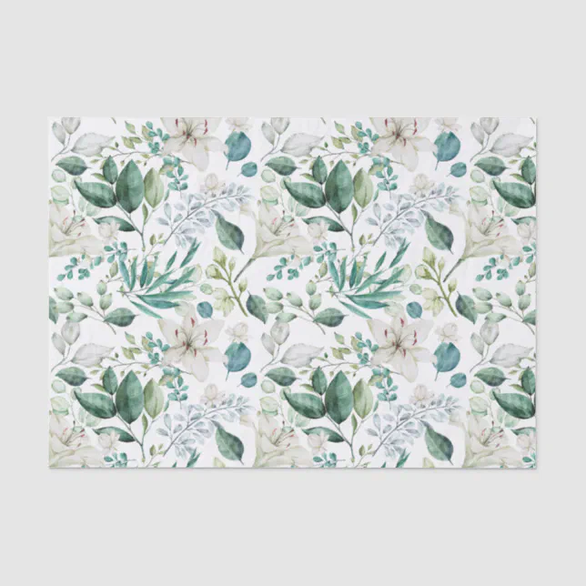 White Floral Greenery Bridal Shower Wedding Tissue Paper | Zazzle