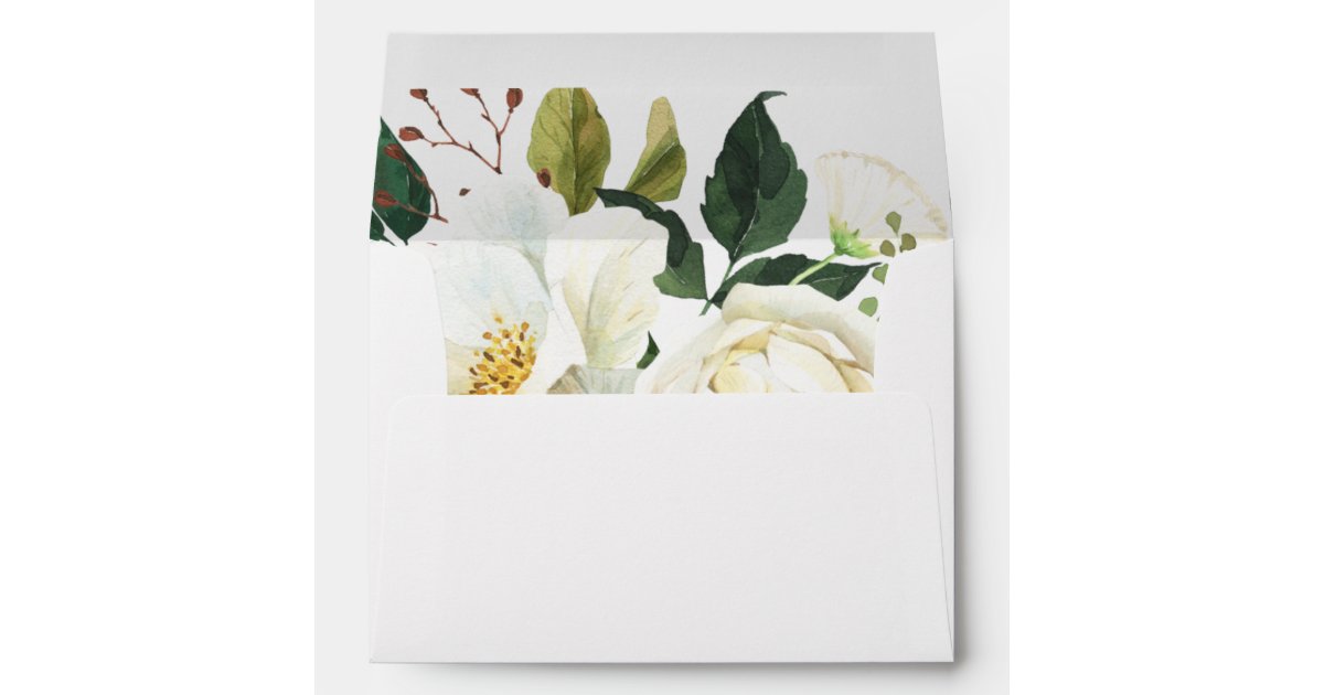 White Floral & Greenery Floral Envelope | Zazzle