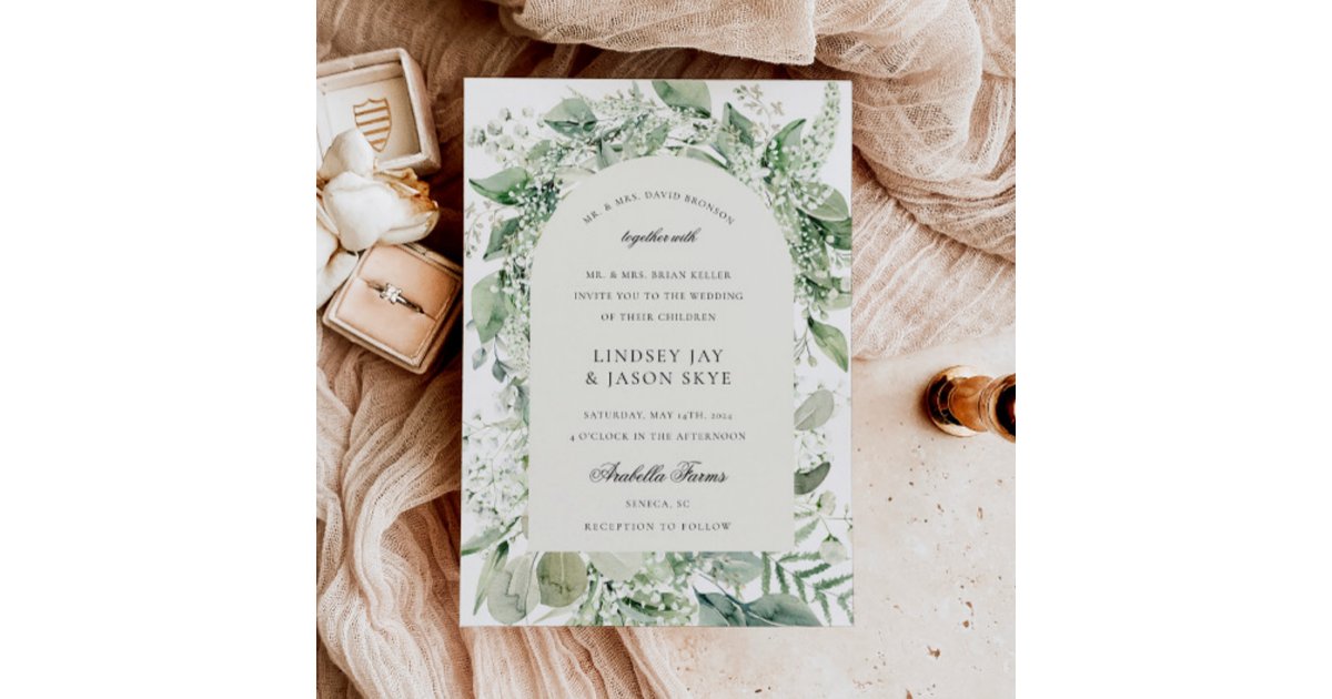 White Floral Greenery Foliage Boho Arch Wedding Invitation | Zazzle