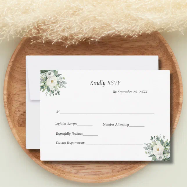 White Floral Greenery Traditional Formal Wedding RSVP Card | Zazzle