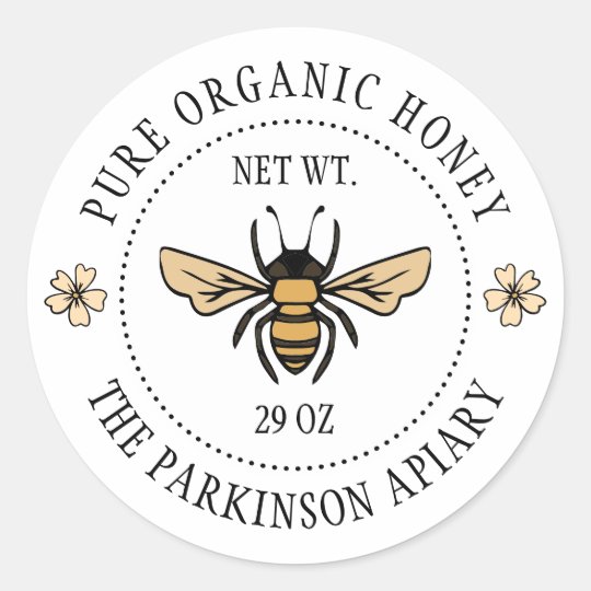 White Floral Honey Bee Illustration Apiary Labels | Zazzle.com