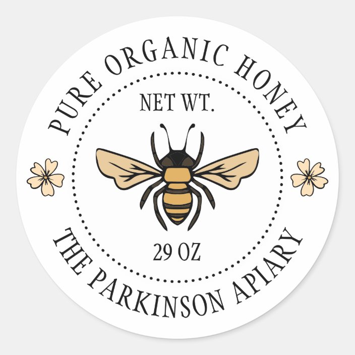White Floral Honey Bee Illustration Apiary Labels | Zazzle.com