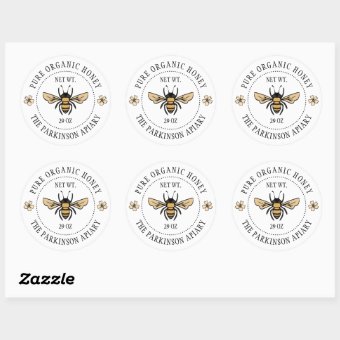 White Floral Honey Bee Illustration Apiary Labels | Zazzle
